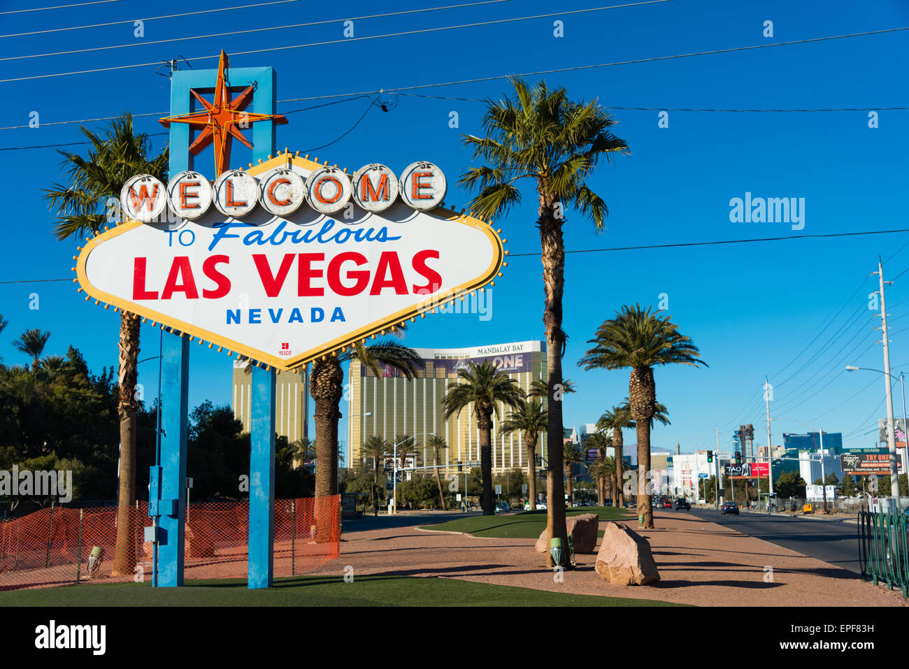 Famous Las Vegas sign on bright sunny day Stock Photo - Alamy