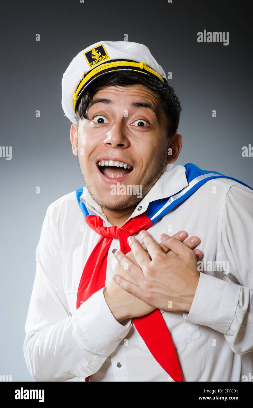 Funny captain sailor wearing hat Stock Photo - Alamy