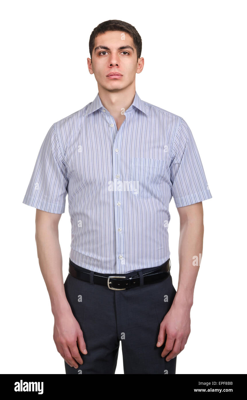 Male model with shirt isolated on white Stock Photo - Alamy