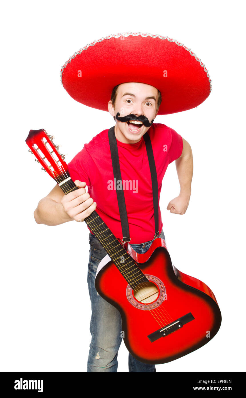 Mexican guitar player isolated on the white Stock Photo - Alamy