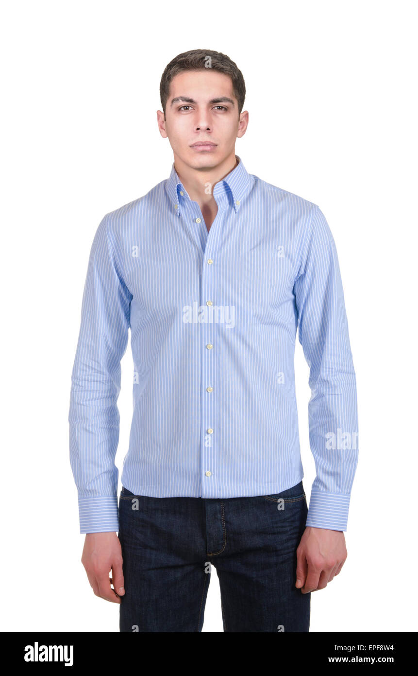 Male model with shirt isolated on white Stock Photo - Alamy