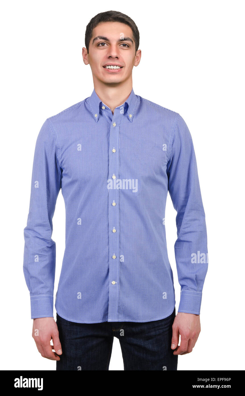 Male model with shirt isolated on white Stock Photo - Alamy