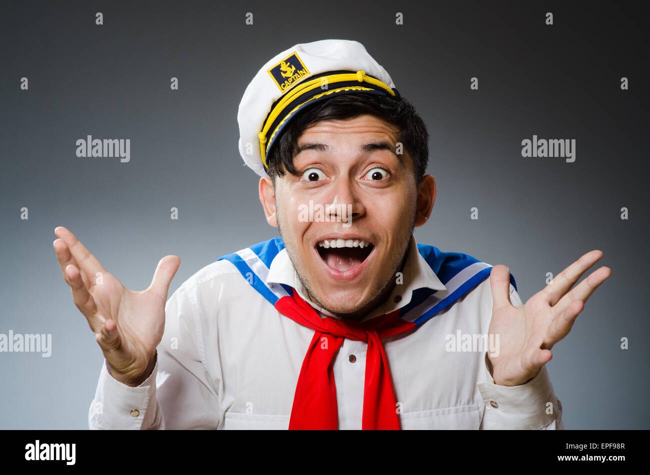 Funny captain sailor wearing hat Stock Photo - Alamy