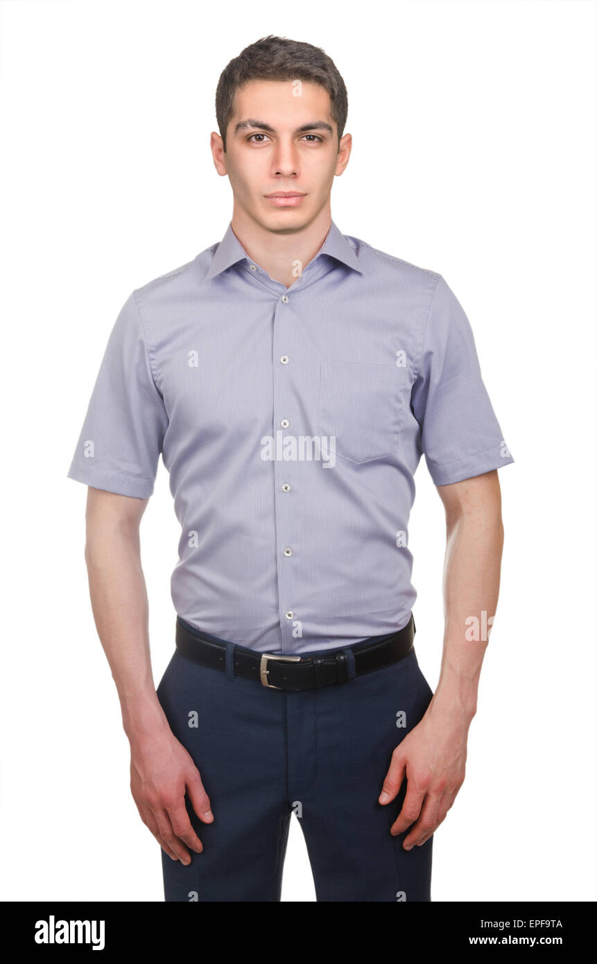 Male model with shirt isolated on white Stock Photo - Alamy