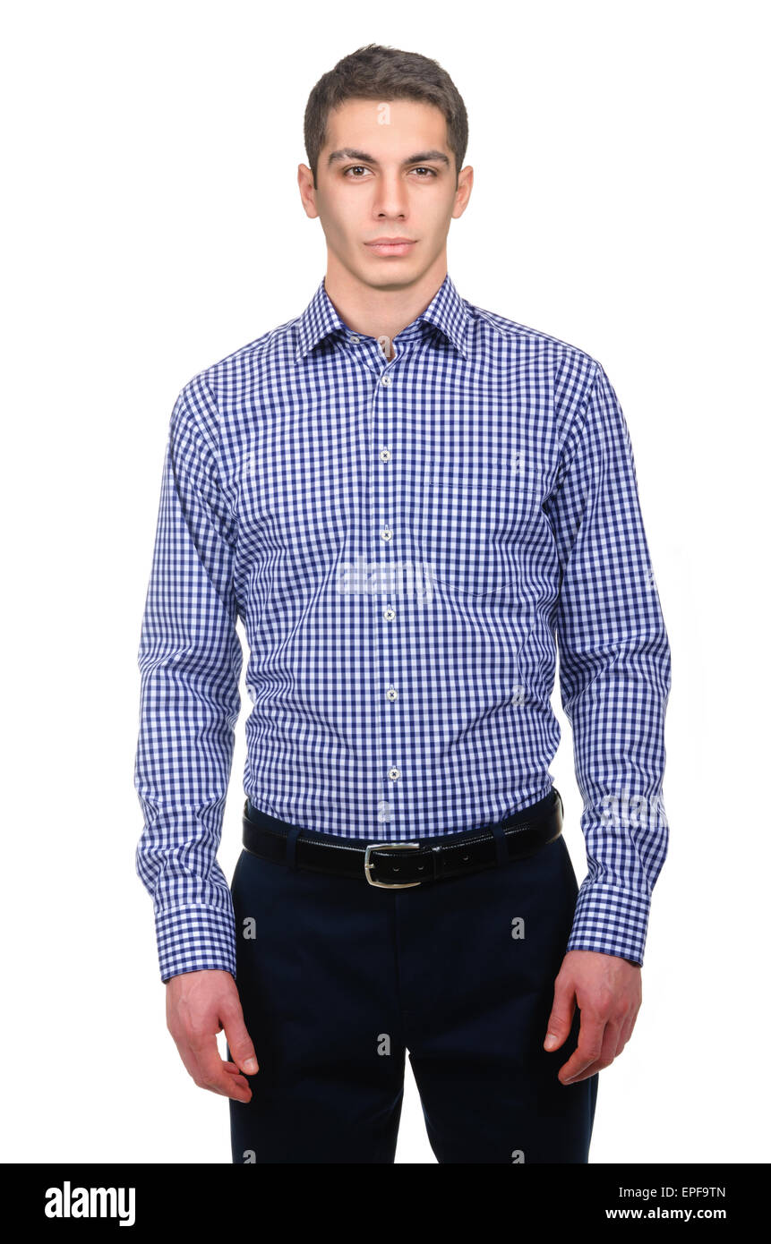 Male model with shirt isolated on white Stock Photo - Alamy