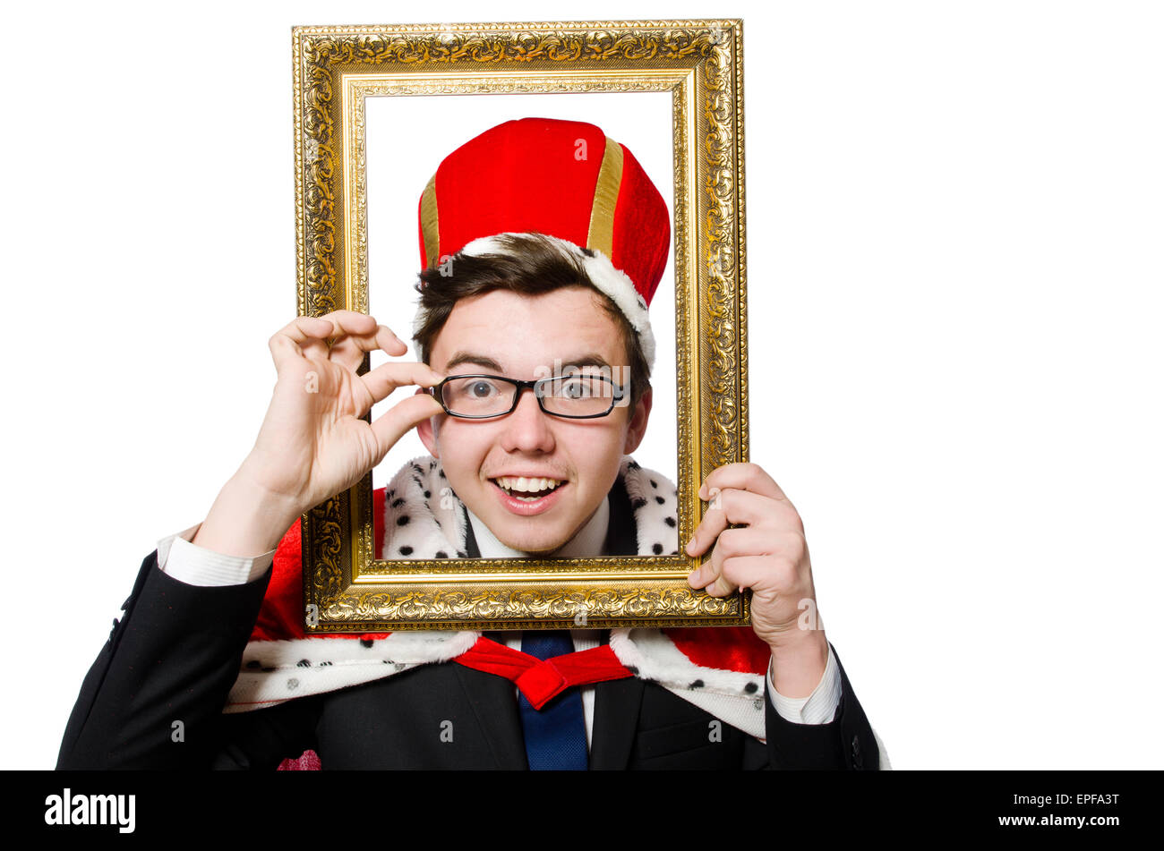 Man with picture frame isolated on the white Stock Photo - Alamy