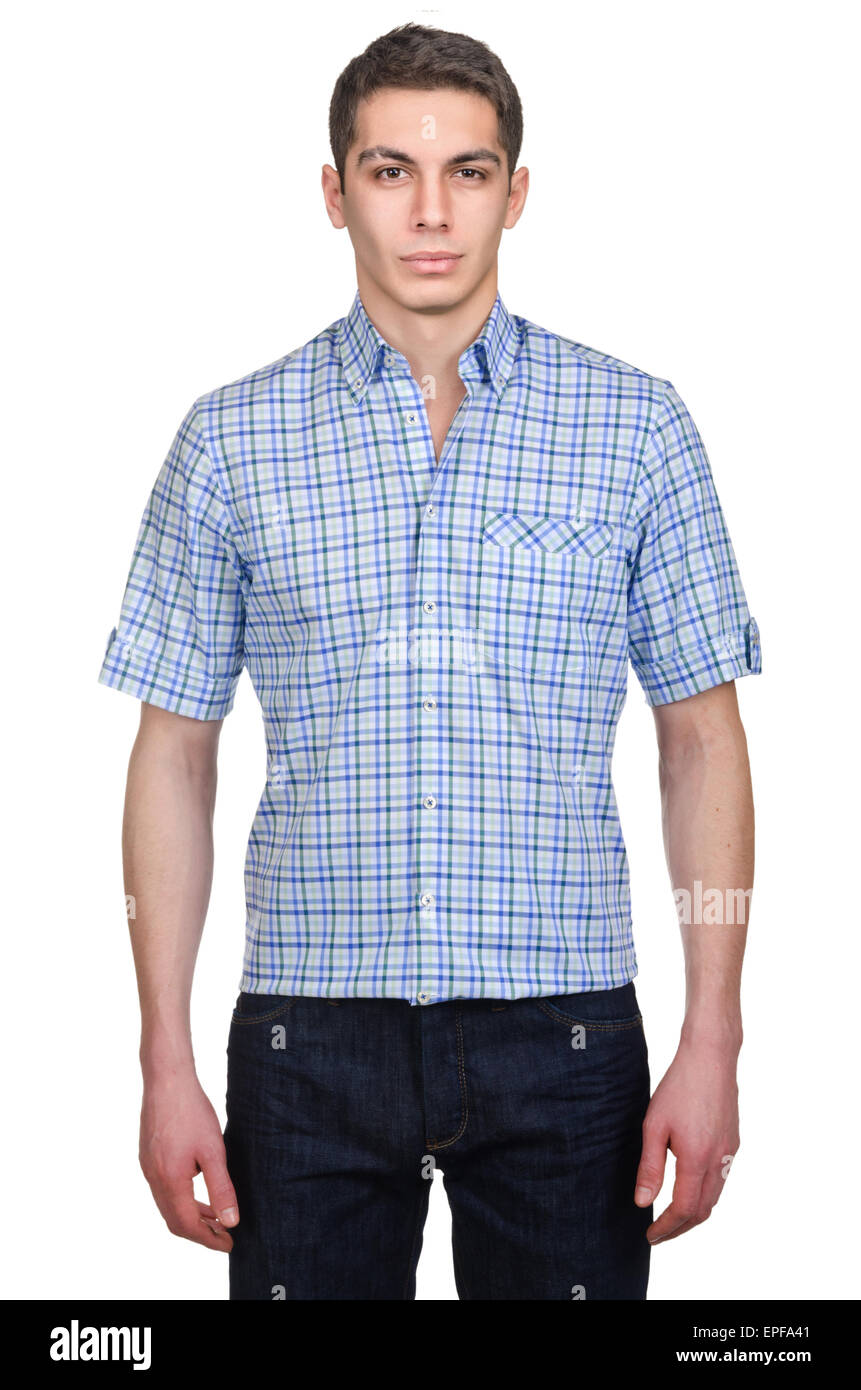 Male model with shirt isolated on white Stock Photo - Alamy