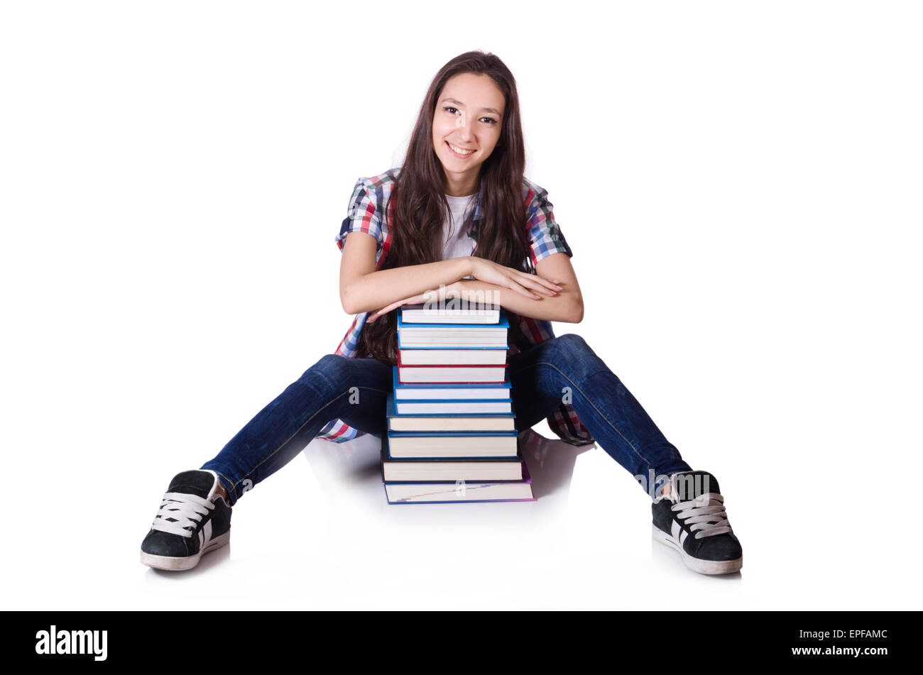 Young student with books isolated on the white Stock Photo - Alamy