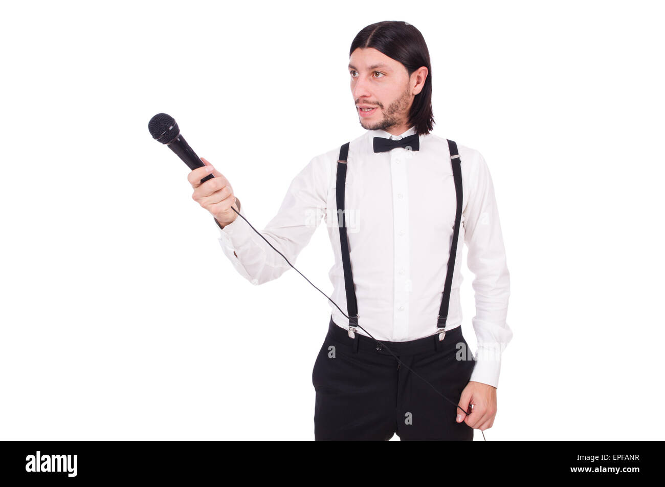 Funny man singing isolated on the white Stock Photo - Alamy