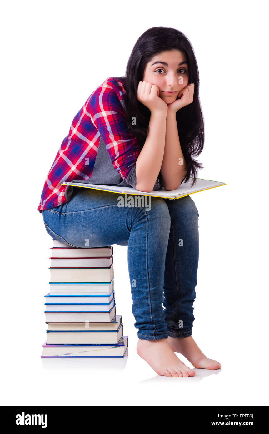 Young student with books isolated on white Stock Photo - Alamy