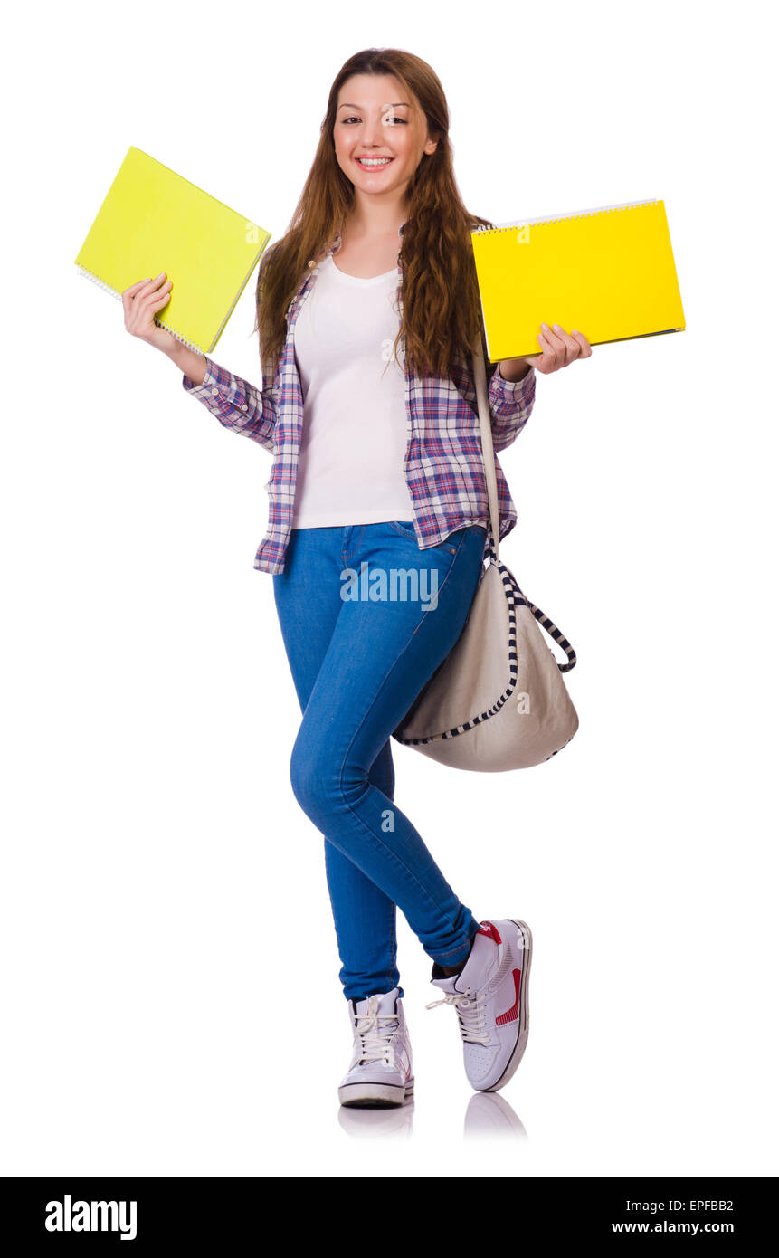Young student with books isolated on the white Stock Photo - Alamy