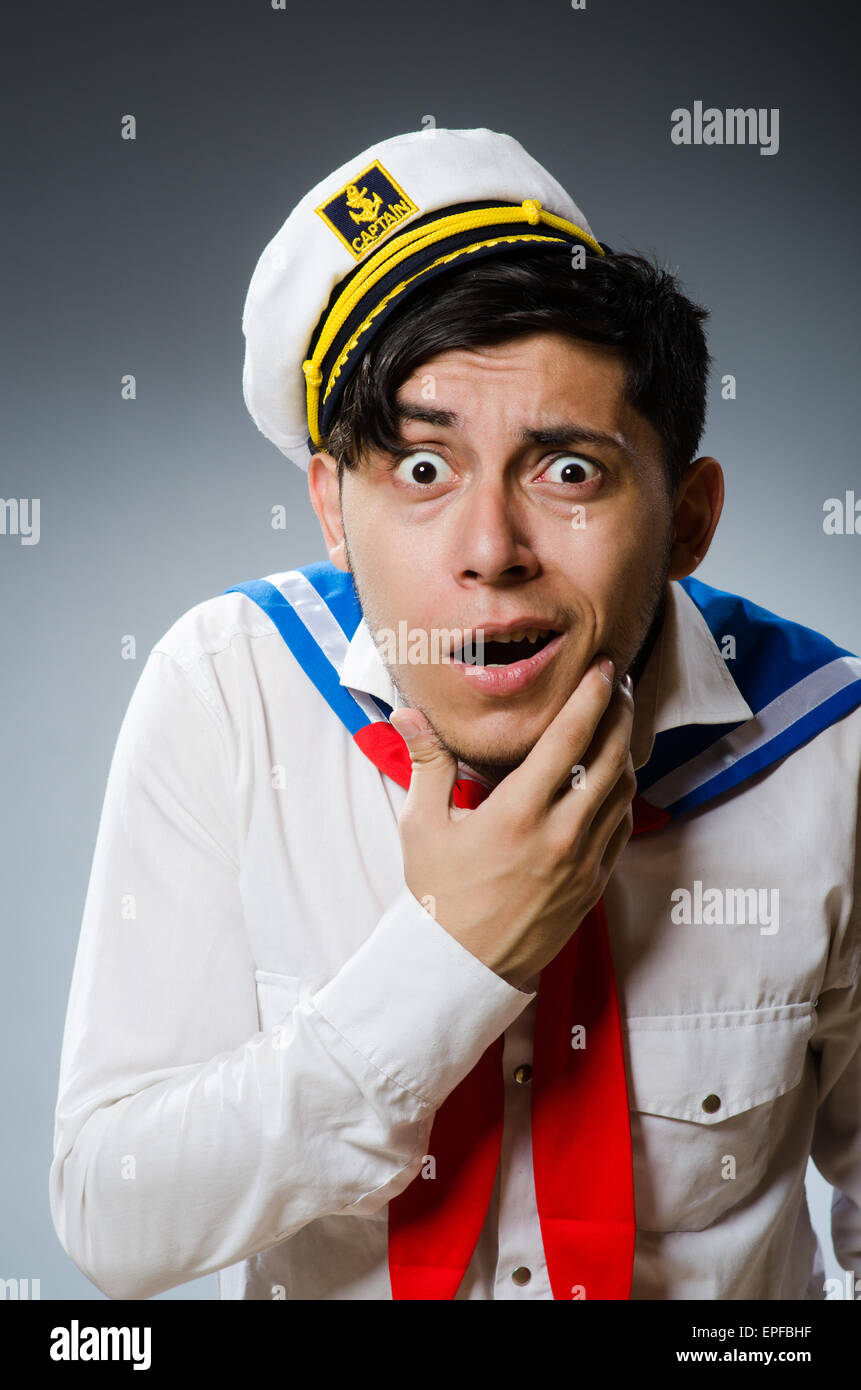 Funny captain sailor wearing hat Stock Photo - Alamy