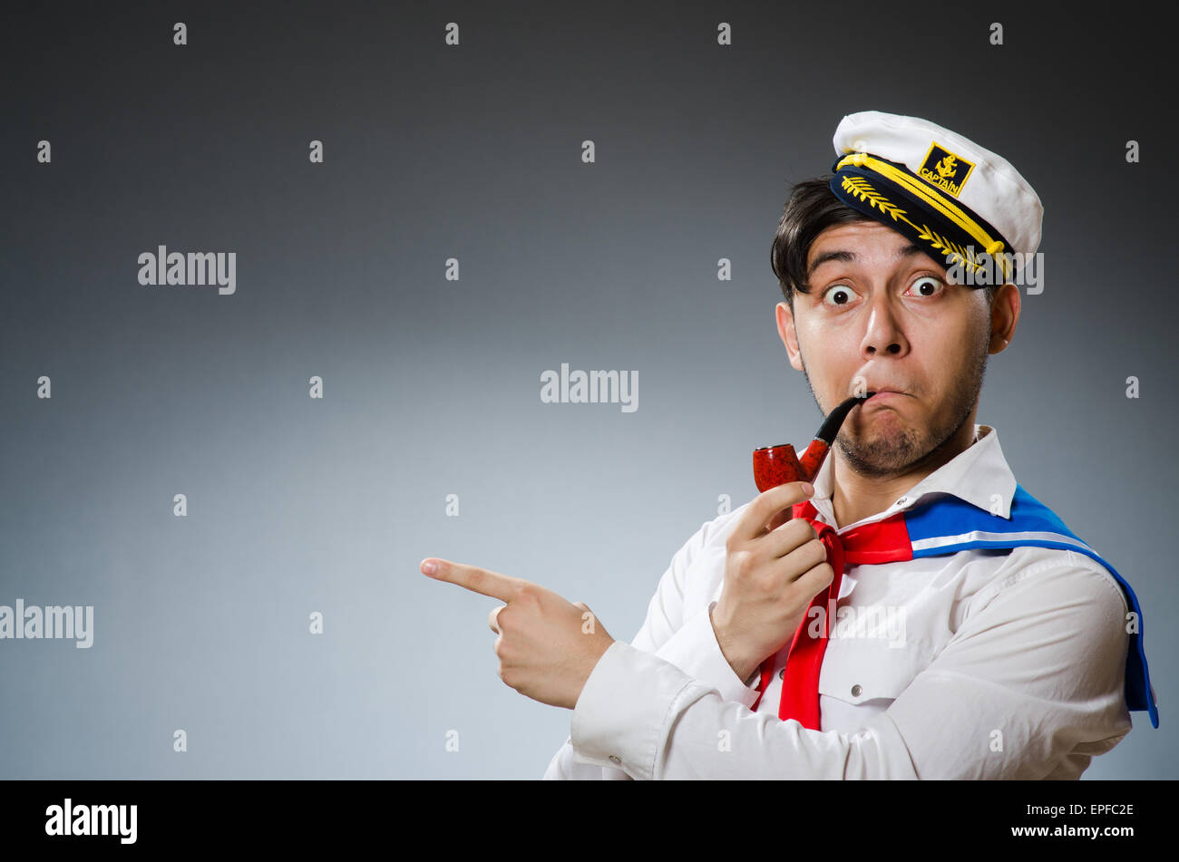 Funny captain sailor wearing hat Stock Photo - Alamy