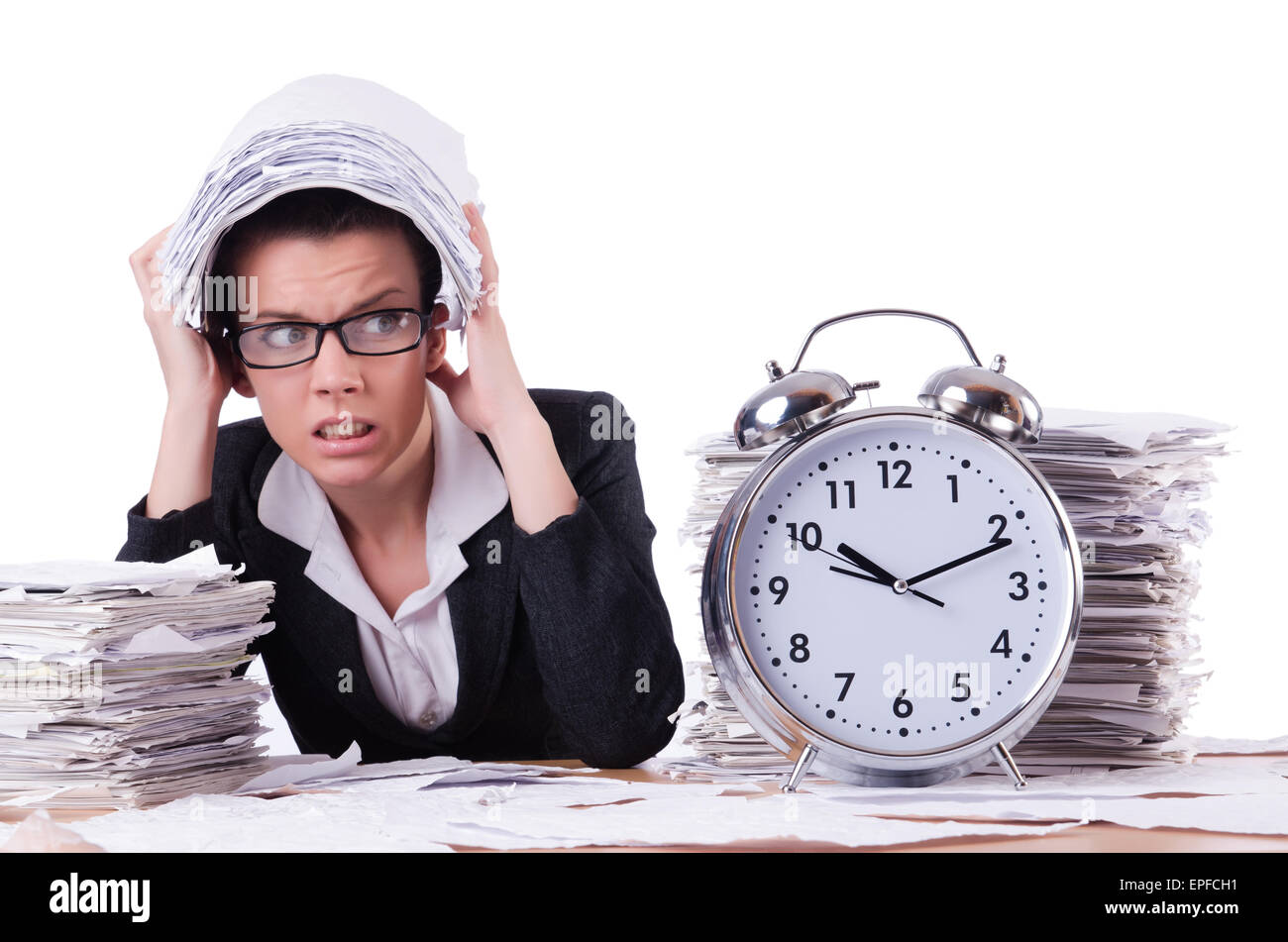 Woman businesswoman under stress missing her deadlines Stock Photo - Alamy