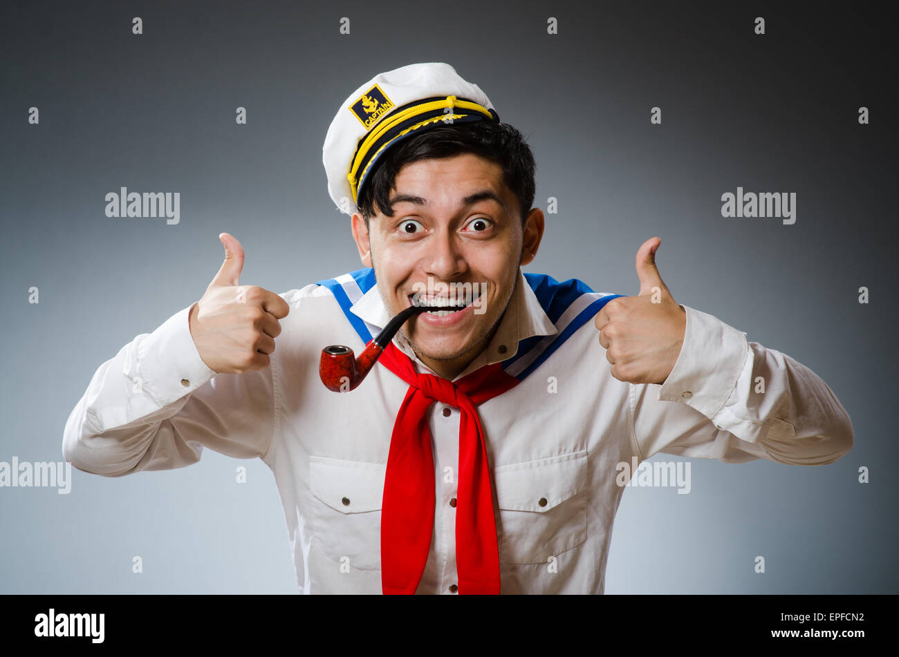 Funny captain sailor wearing hat Stock Photo - Alamy