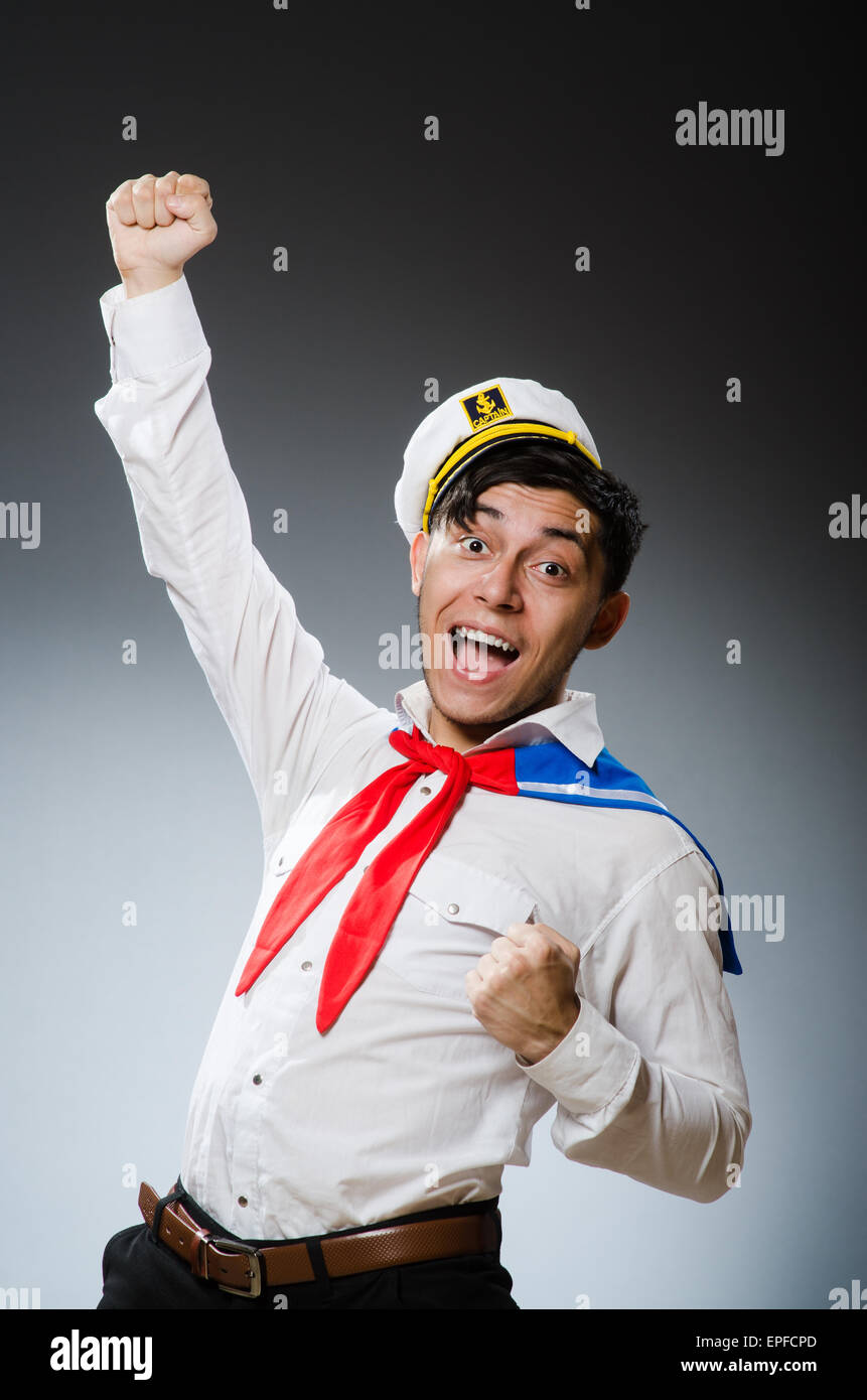 Funny captain sailor wearing hat Stock Photo - Alamy