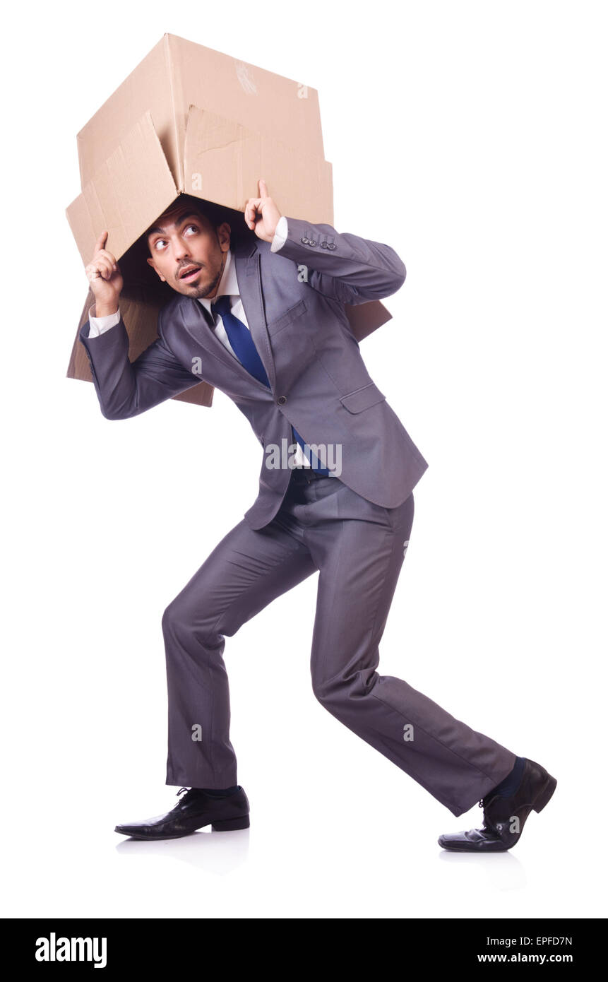 Man in thinking outside the box concept Stock Photo - Alamy
