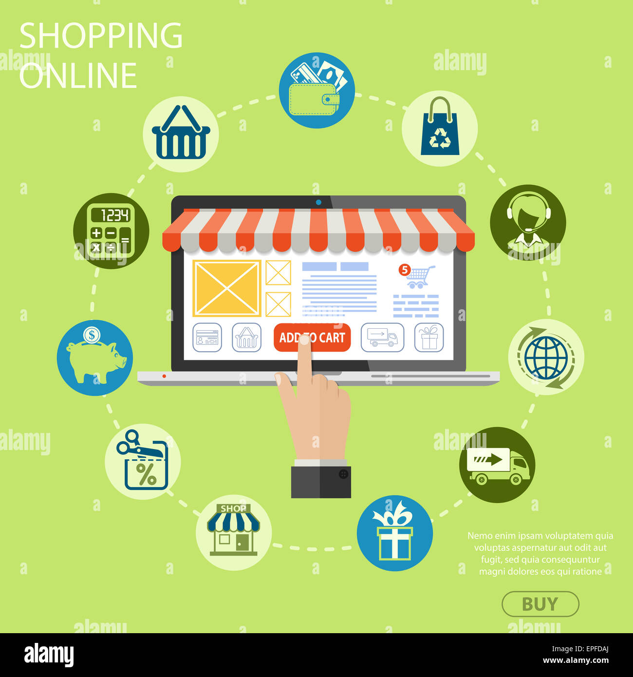 illustration in style flat different icons on theme of retail sales ...