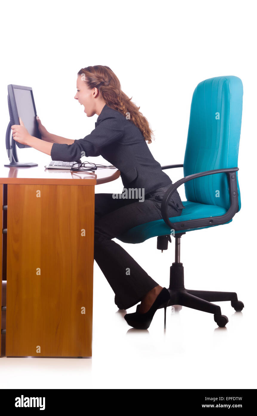 Angry businesswoman trying to break computer screen Stock Photo - Alamy