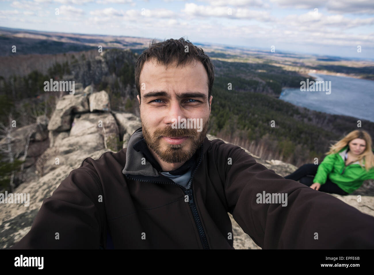 Happy young hikers backpacking hi-res stock photography and images - Alamy