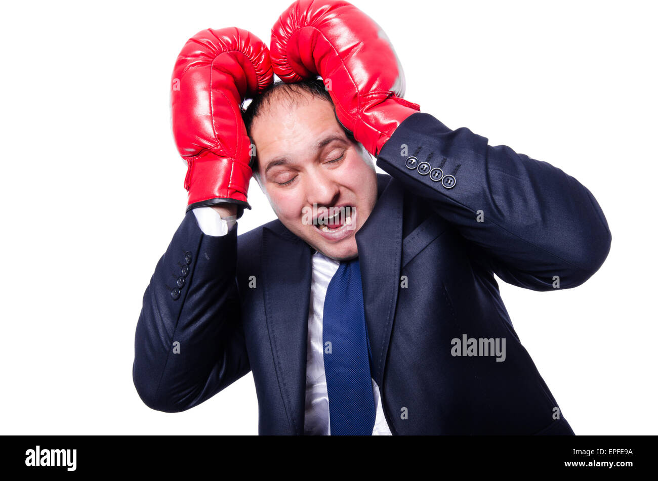 Young businessman boxer isolated on white Stock Photo - Alamy