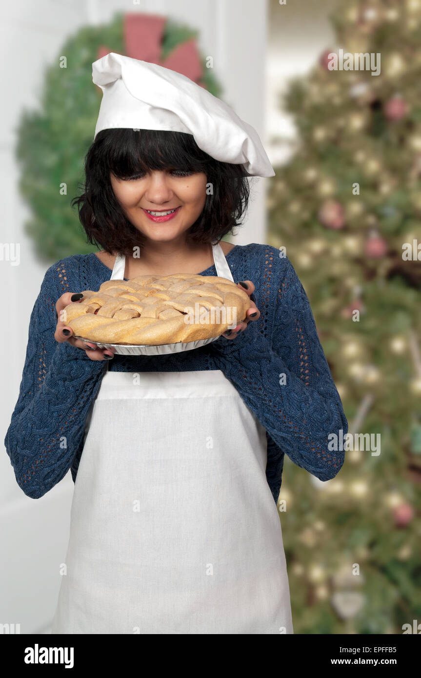 Woman Chef with Pie Stock Photo - Alamy
