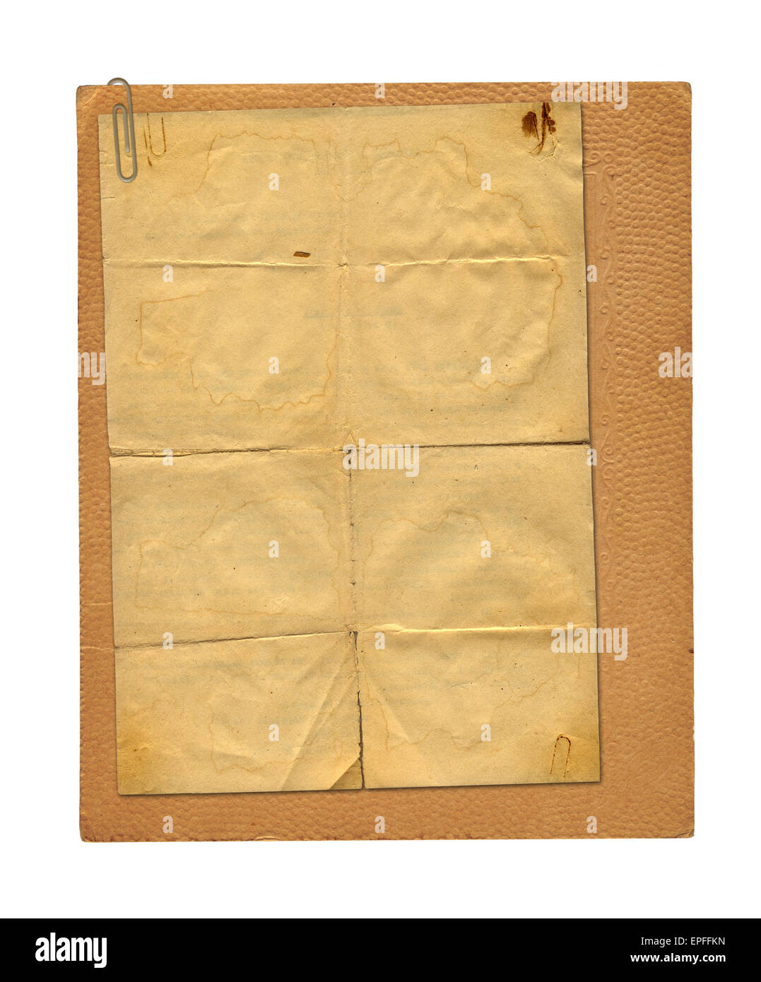 Set of old archival papers and vintage postcard isolated on white ...