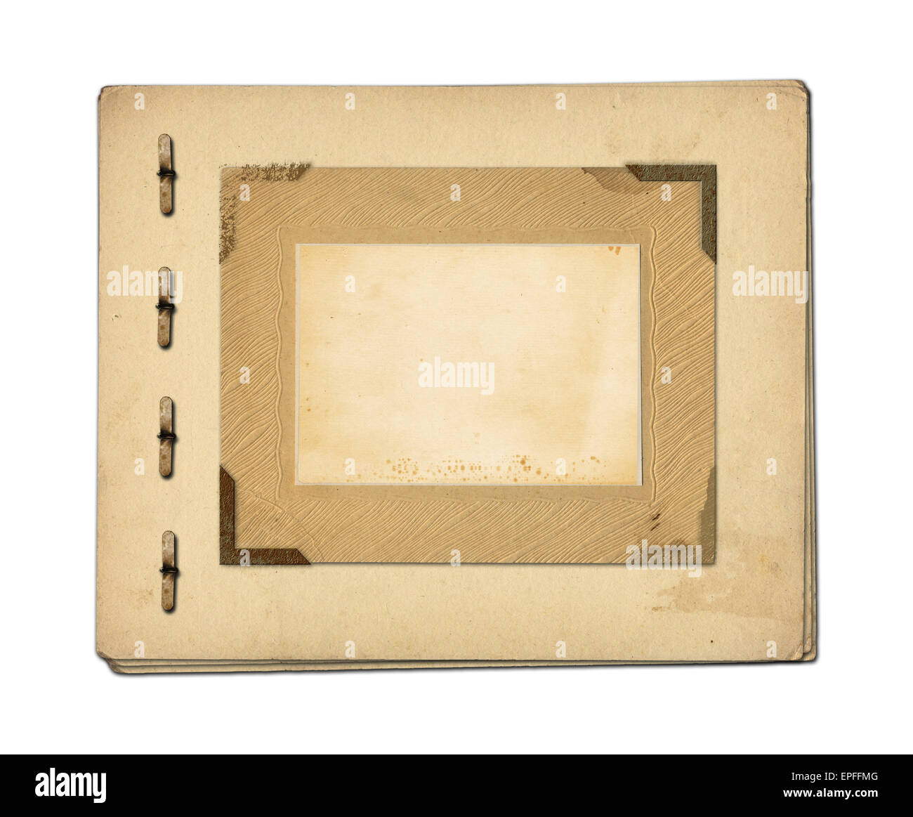 Set of old archival papers and vintage postcard isolated on white ...