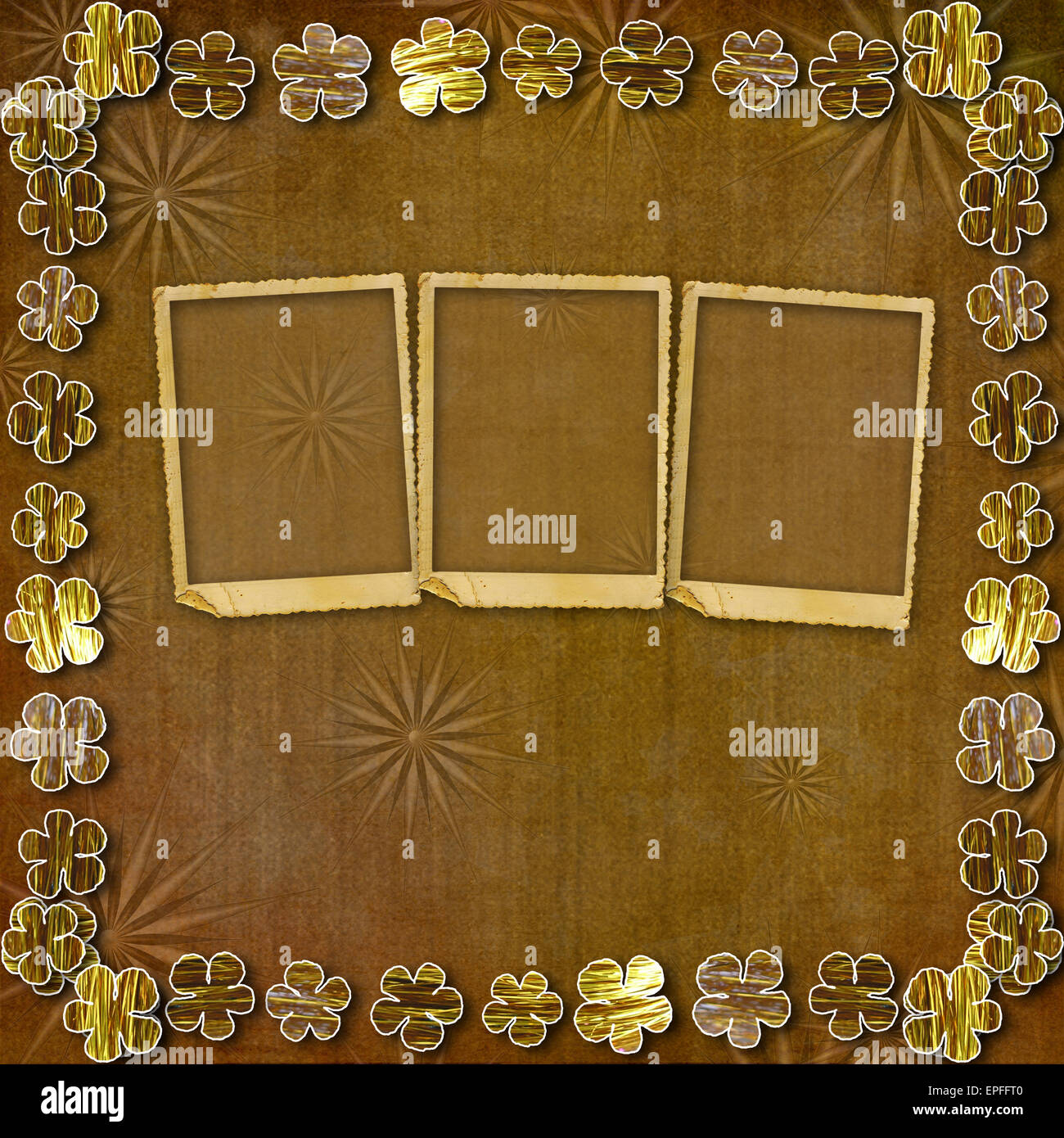 Cut paper gold flowers on abstract brown background Stock Photo - Alamy