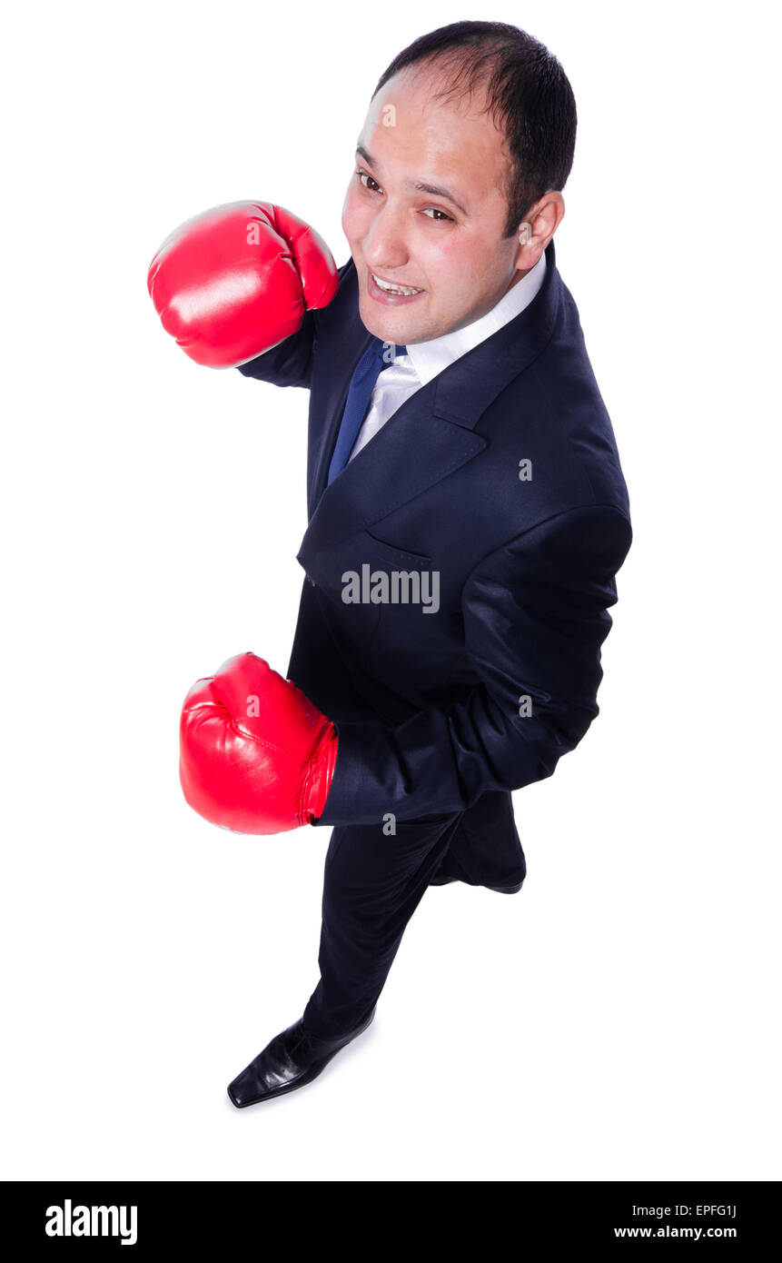 Young businessman boxer isolated on white Stock Photo - Alamy