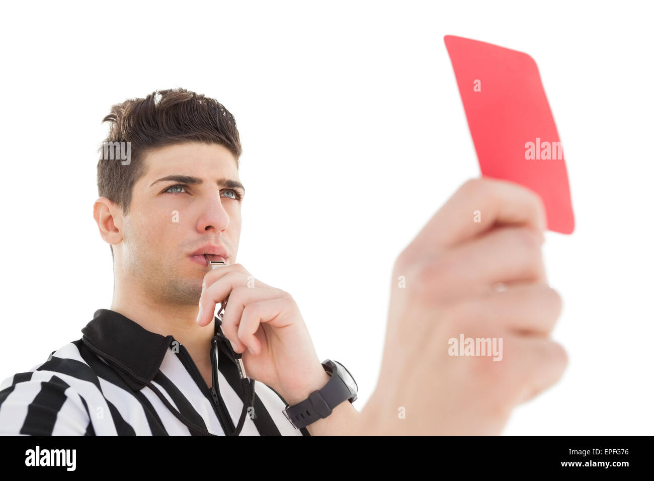 Serious referee showing red card Stock Photo - Alamy