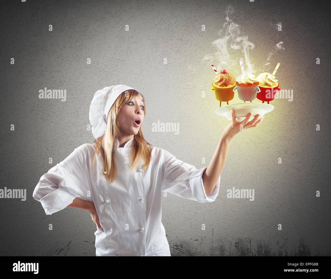 Chef surprised by pastries Stock Photo - Alamy