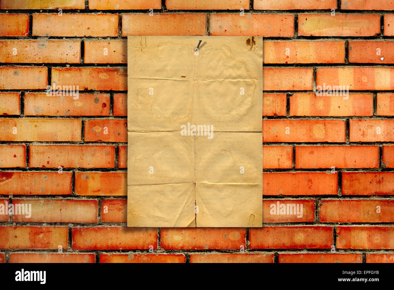 Set of old archival papers and vintage postcard on the brick background ...