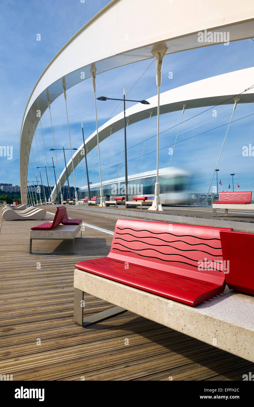 tramway crossing a bridge, Lyon, France Stock Photo - Alamy