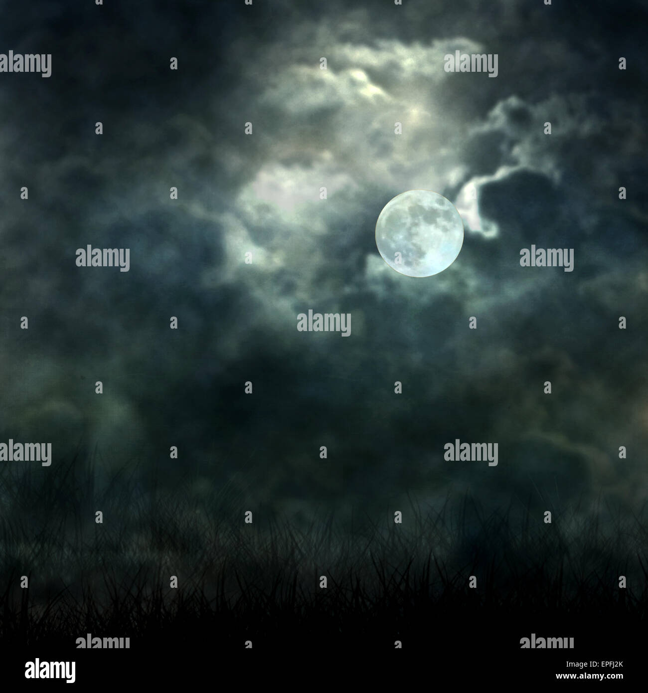 Mystical moonlight flowing from the dark sky to the ground Stock Photo ...