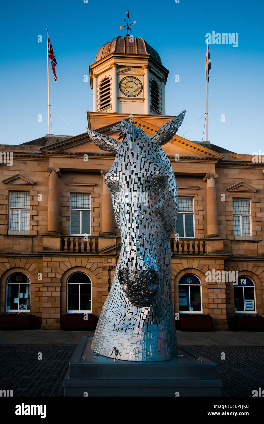 The iconic Kelpies maquettes sculptures in Kelso, Scottish Borders, May ...