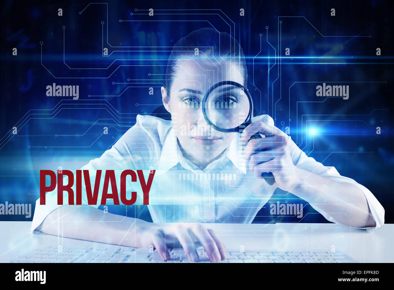 Privacy against blue technology interface with circuit board Stock ...