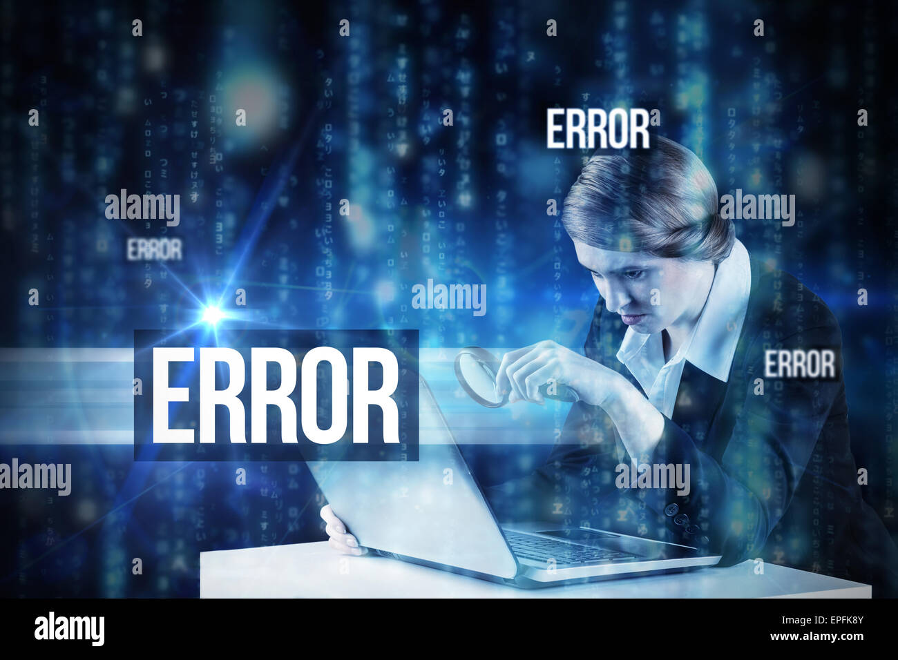 Error against lines of blue blurred letters falling Stock Photo - Alamy