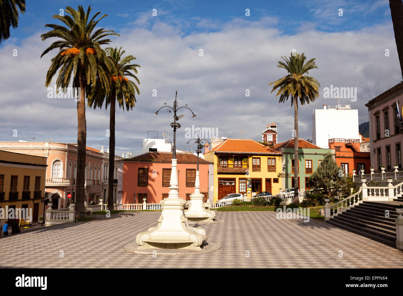 town hall square Plaza del Ayuntamiento in La Orotava, Tenerife, Canary ...
