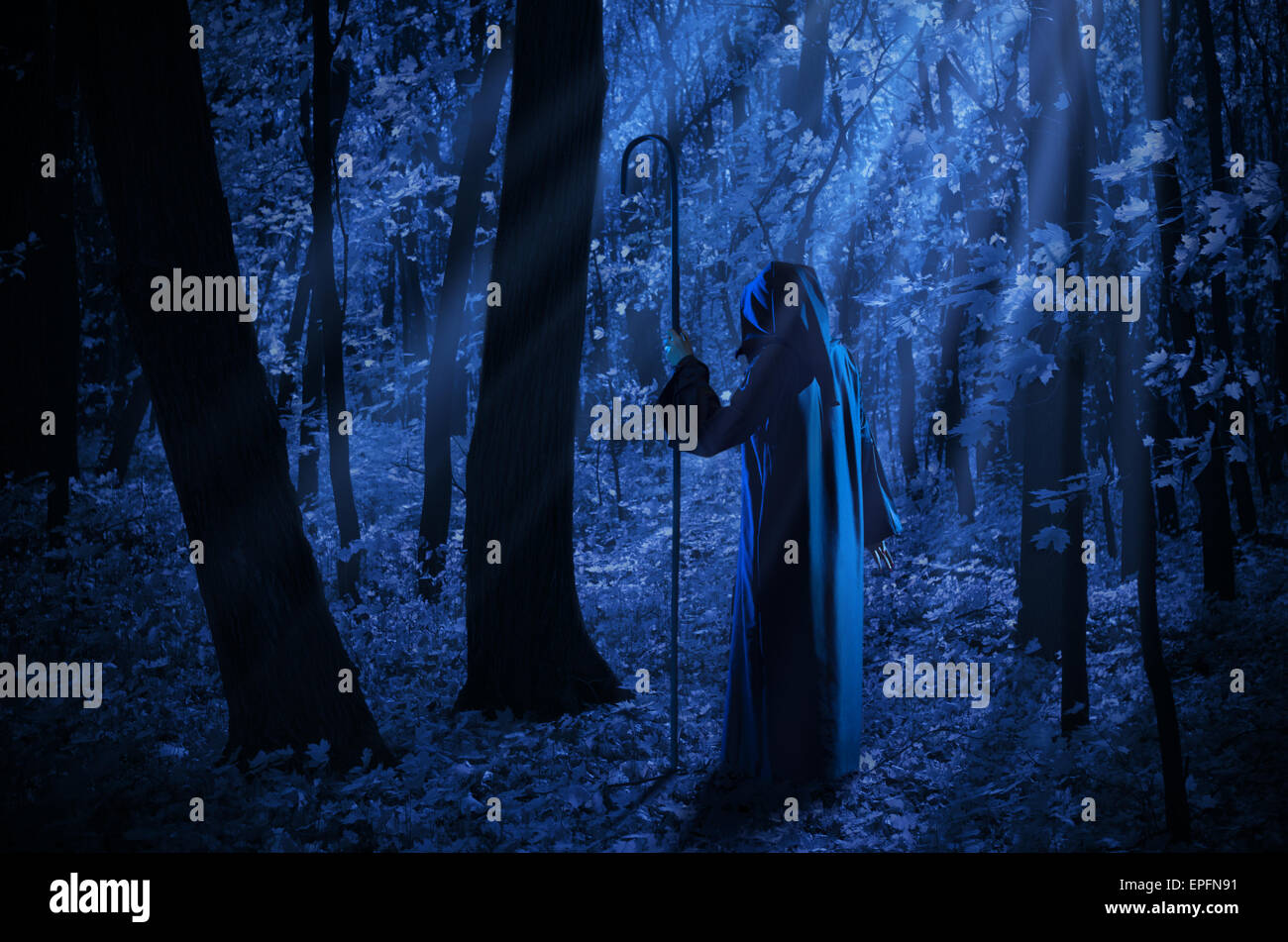 Witch at night in the moonlight forest Stock Photo - Alamy