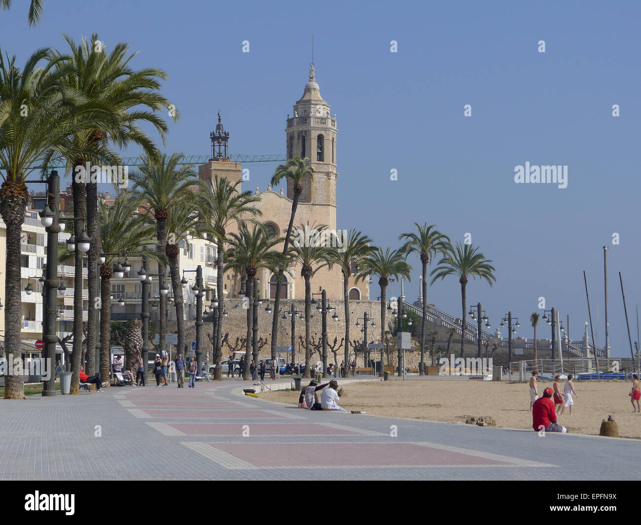 View of church of Sant Bartolomeu and Santa Tecla and seafront in ...