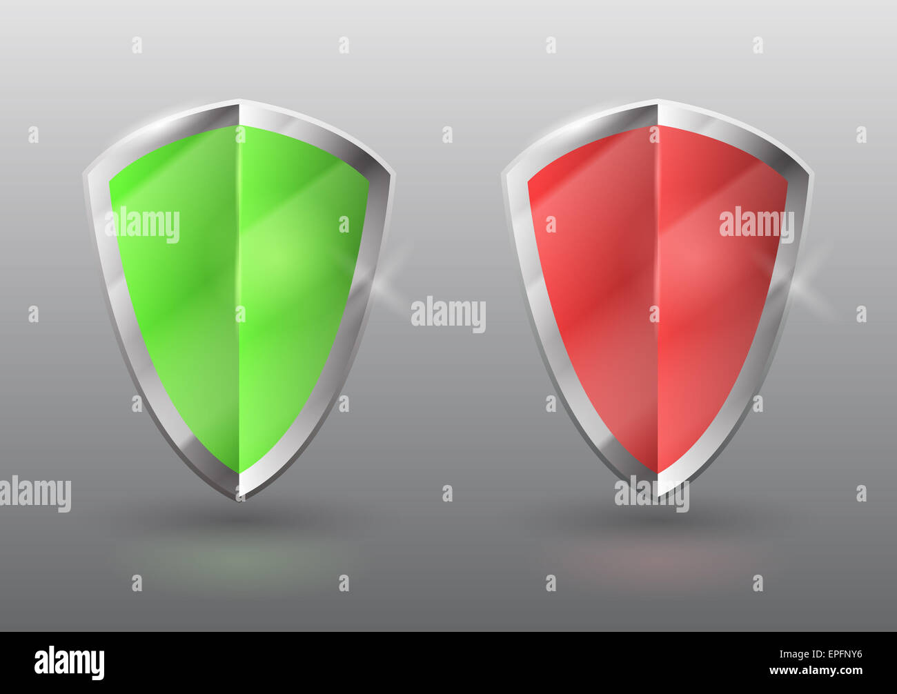Vector green and red shields, protection, antivirus, safety concept ...