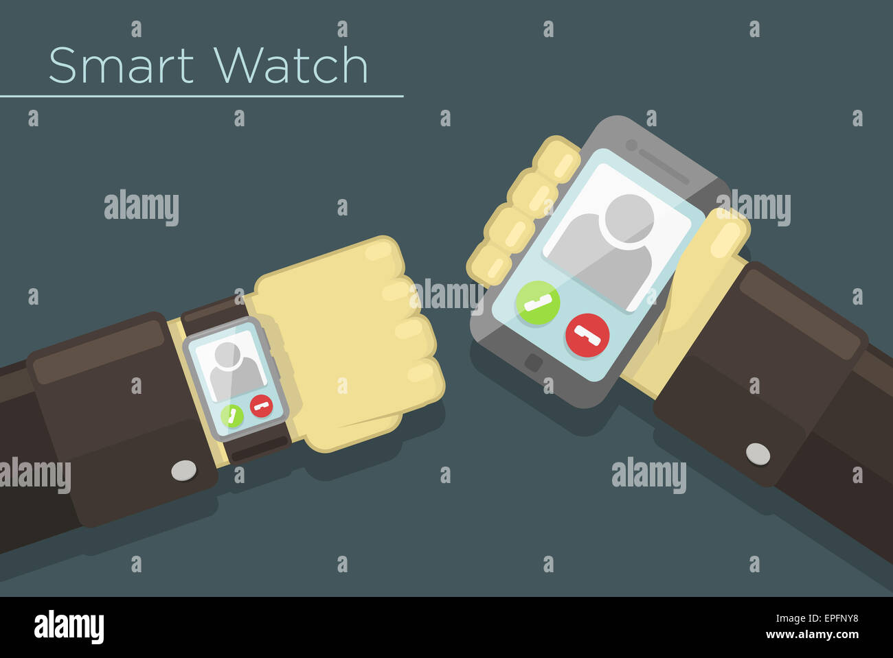 Vector Illustration Of Smart Watch And Smartphone Synchronization