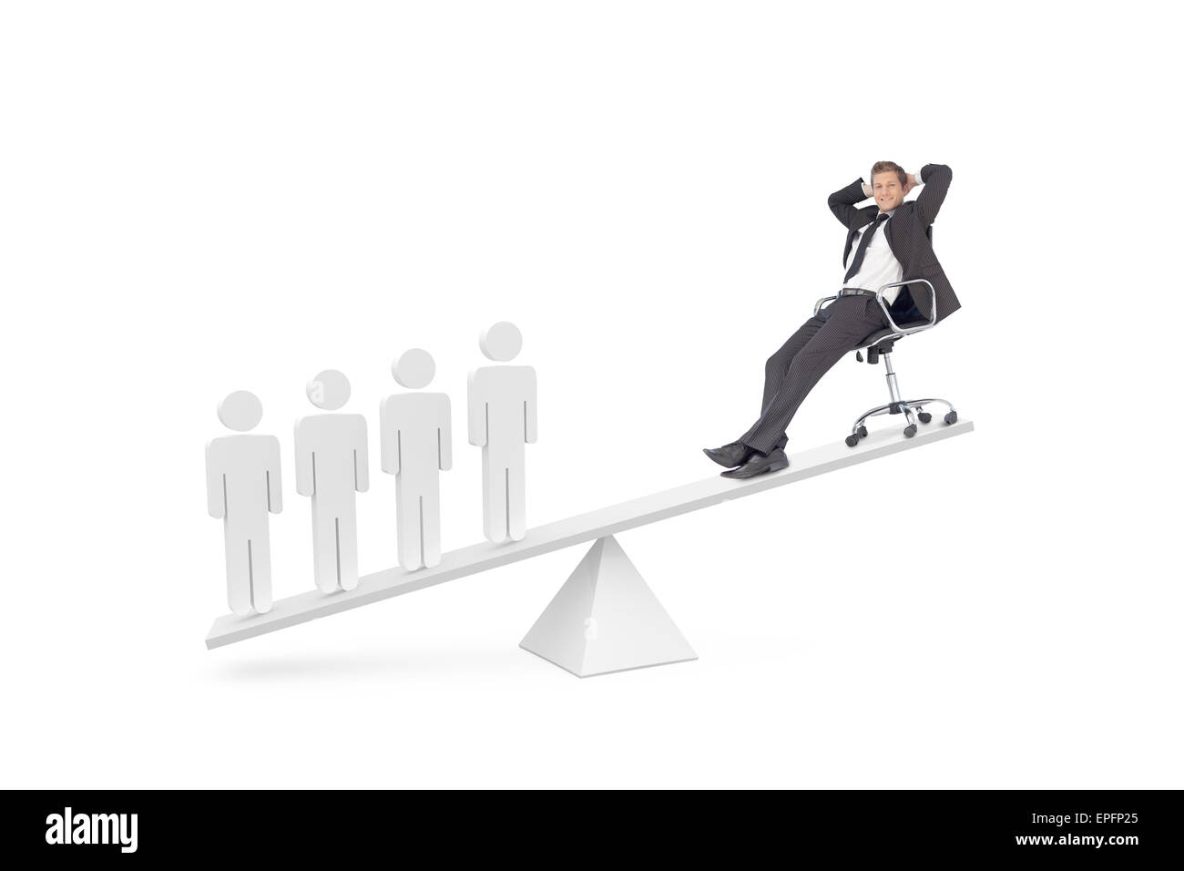 Scales weighing businessman and stick men Stock Photo - Alamy