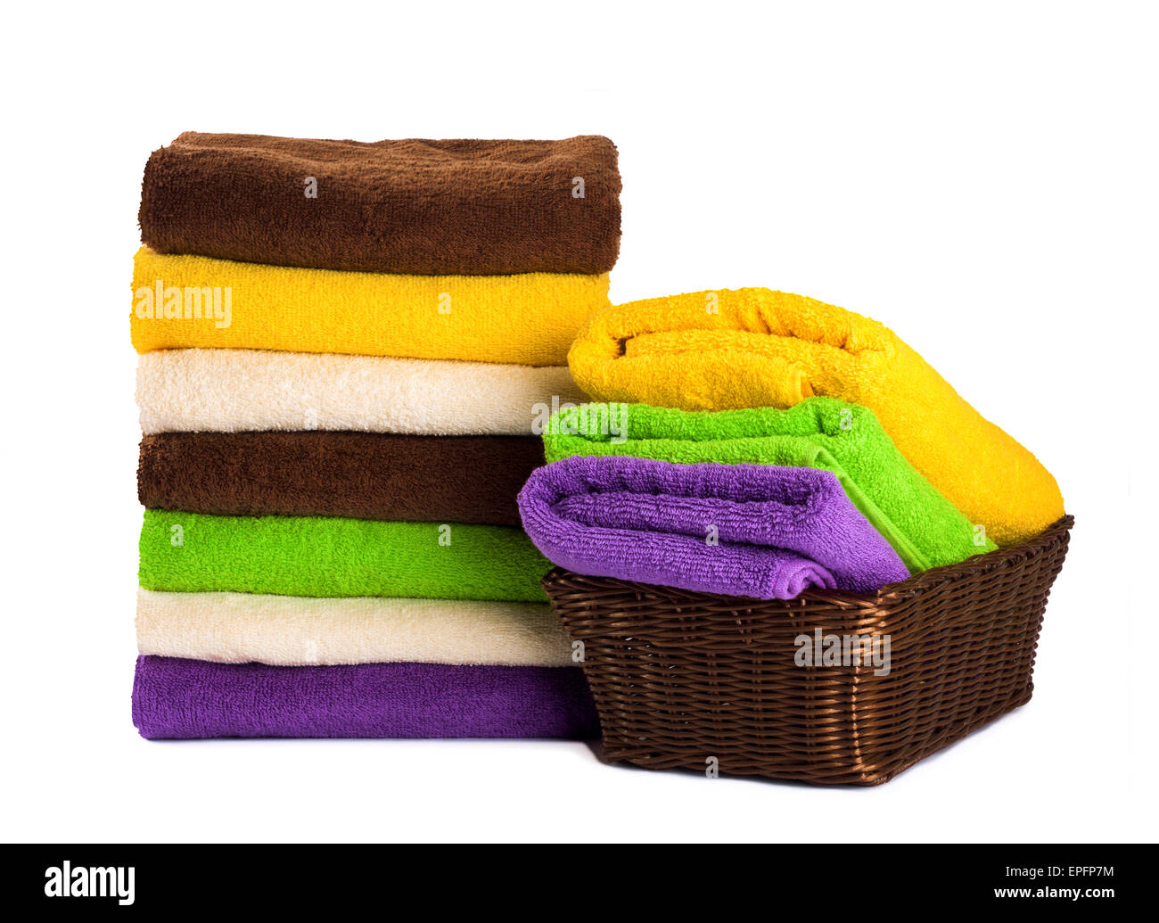 Stack of clean fresh towels isolated on white background Stock Photo ...