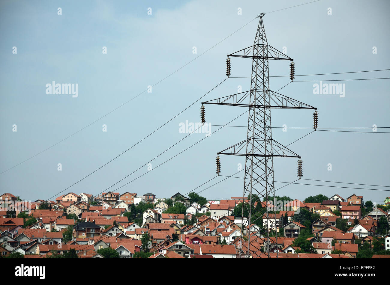 Power line over houses in a suburb area Stock Photo - Alamy