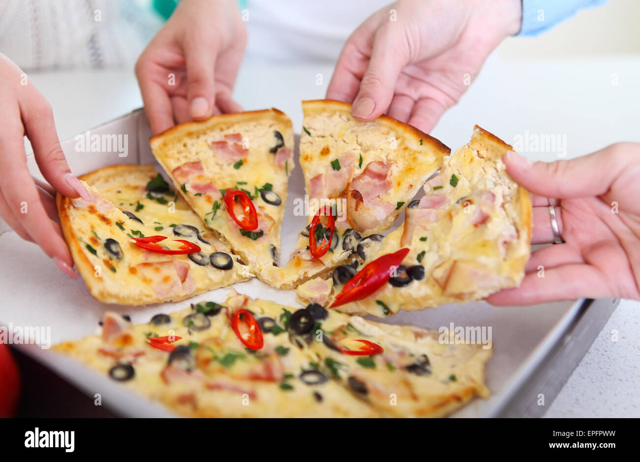 Woman hand taking slices delicious hi-res stock photography and images ...