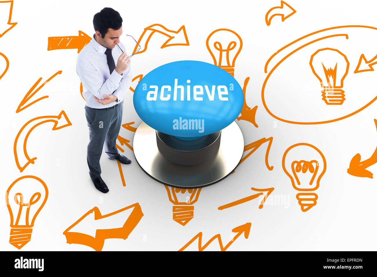 Achieve against blue push button Stock Photo - Alamy