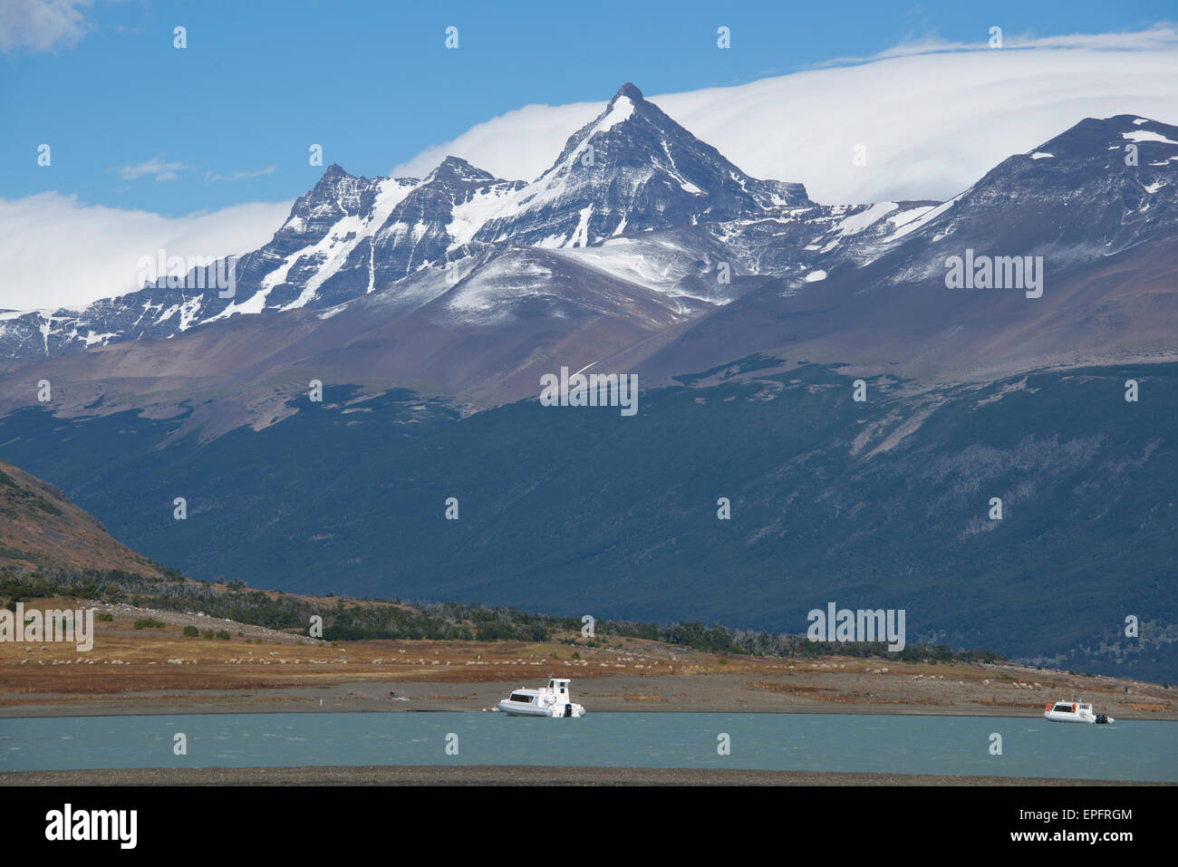Lake Roca and snow capped mountains Patagonia Argentina Stock Photo - Alamy
