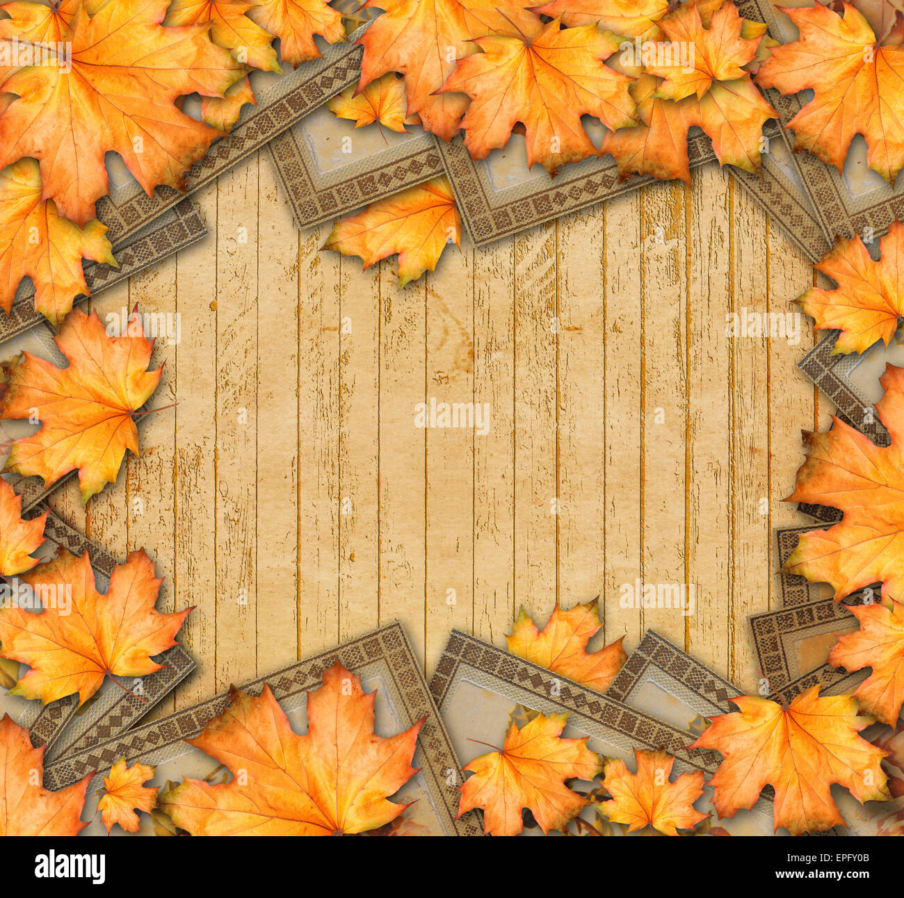 Grunge paper design in scrapbooking style with photoframe and autumn ...